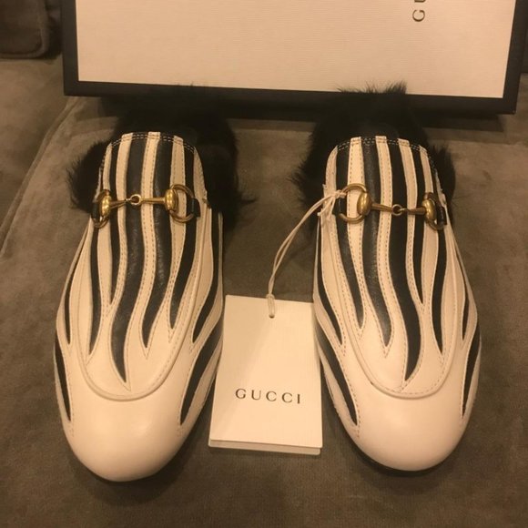 Gucci | Shoes | Gucci Princetown Zebra Leather Fur Flat Mule Slide ...